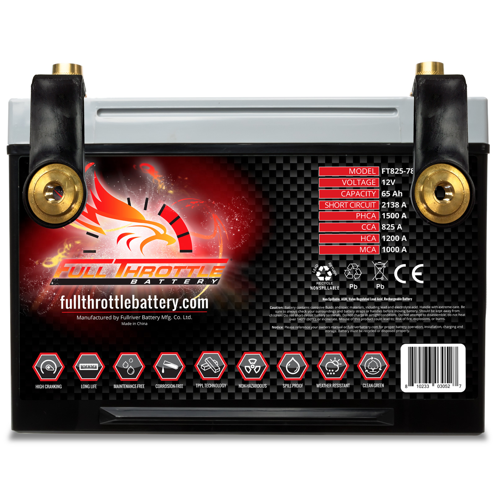 FullRiver FT825-78 Full Throttle High Performance 65Ah TPPL AGM Battery ...